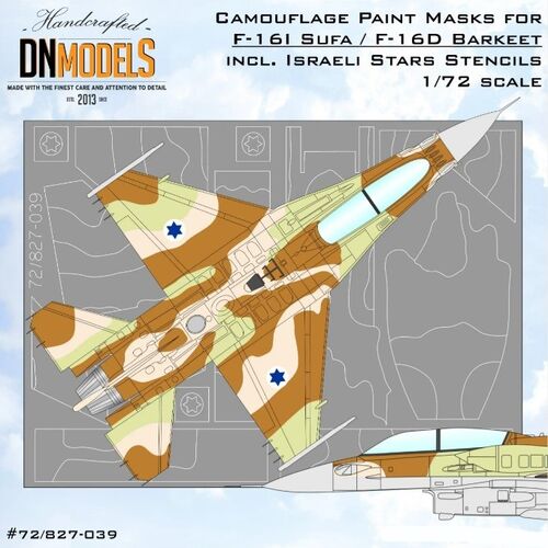 DN Models 72-827-039 F-16I Sufa/F-16D Barkeet Camo Paint Masks (With Israeli Stars Stencils)