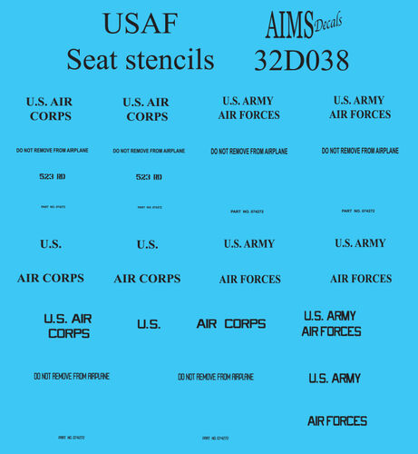 Aims 32D038 USAF Seat Stencils - Use Lower Pack Stencils Only on Bombers
