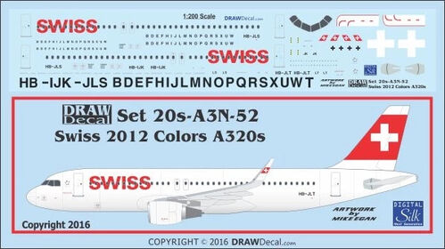 Draw Decal 20-A3N-52 Airbus A320 - Swiss International Airlines (2012 Scheme)