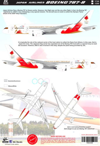 8aDecs 7909-648-144 JAL 787-8 TOKIO 2020 TORCH