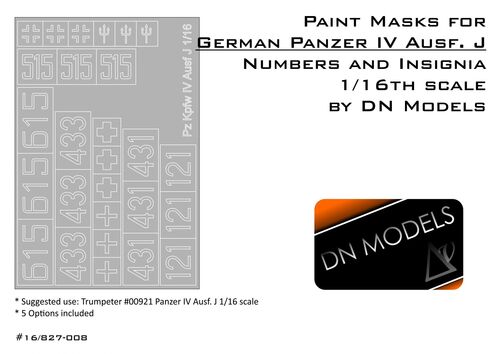 DN Models 16-827-008 Paint Masks Set For Pz. Kpfw. IV Ausf.J Insignia And Numbers