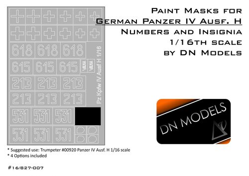 DN Models 16-827-007 Paint Masks Set For Panzer IV Ausf.H Insignia And Numbers