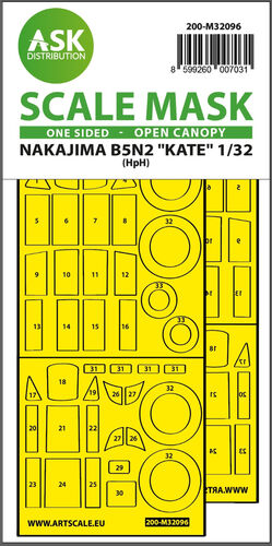 Art Scale Kit M32096 Nakajima B5N2 Kate Open Canopy - One-Sided Express Mask (for Infinity kits)