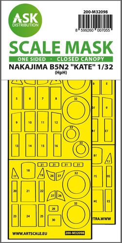 Art Scale Kit M32098 Nakajima B5N2 Kate Closed Canopy - One-Sided Express Mask (for Infinity kits)