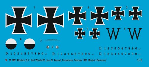 Peddinghaus-Decals 3651 Albatros D.V Kurt Wüsthoff, Lieu St. Amand, France, February 1918