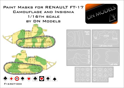 DN Models 16-827-003 Paint Camo Masks RENAULT FT-17 Camoufage And Insignia