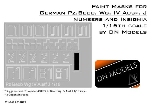 DN Models 16-827-009 Paint Masks Set For Pz. Beob. Wg. IV Ausf.J Insignia And Numbers