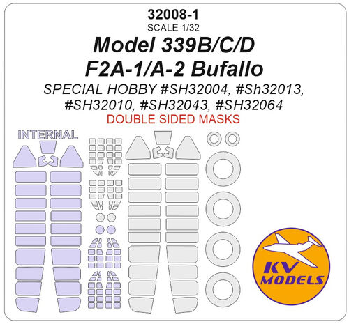 KV Models 32008-1 Model 339B/C/D / F2A-1/A-2 Bufallo (Double-Sided) And Wheels Masks