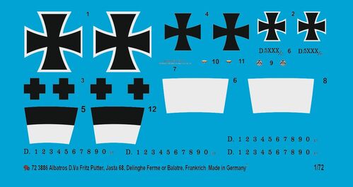 Peddinghaus-Decals 3886 Albatros D.Va Fritz Pütter, Jasta 68, Delinghe, Ferme Or Balatre, France