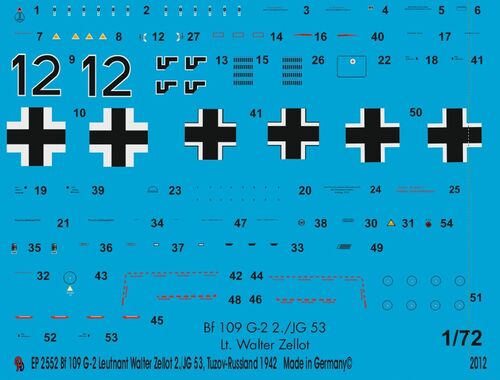 Peddinghaus-Decals 2552 Bf 109 G-2 Lt. Walter Zellot, 2./JG 53, Tuzov-Russia, August 1942