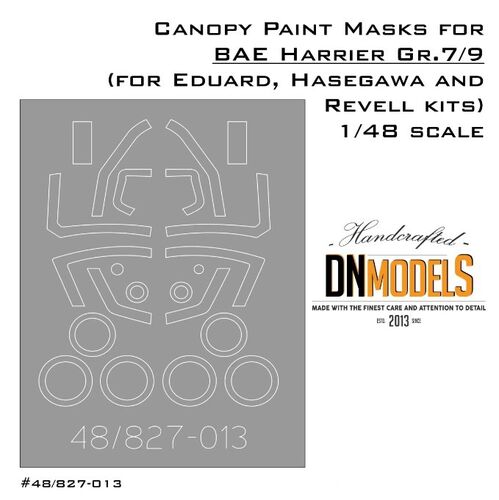 DISCONTINUED DN Models 48-827-013 Canopy And Wheels Paint Masks For BAE Harrier Gr.7/9