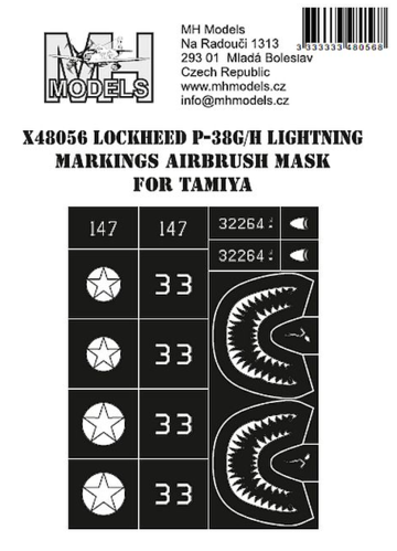 MH Models X48056 Lockheed P-38G/H Lightning Markings airbrush mask
