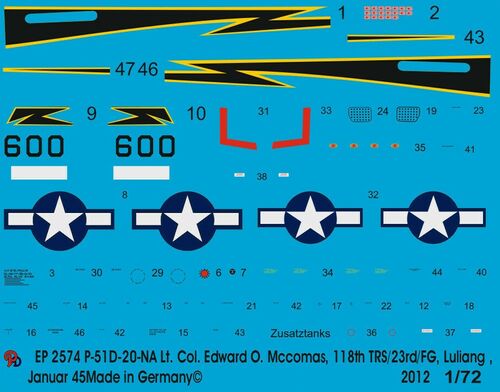 Peddinghaus-Decals 2574 P-51D-20-NA Lt. Col Edward O. Mccomas, 118th TRS/23/FG, Luliand, Jan. 1945