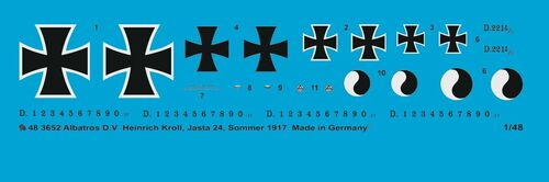 Peddinghaus-Decals 3652 Albatros D.V Heinrich Kroll, Jasta 24, Summer 1917