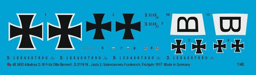 Peddinghaus-Decals 3693 Albatros D. III Fritz Otto Bernert, D.2119/16, Jasta 2, Valenciennes, France, Early 1917