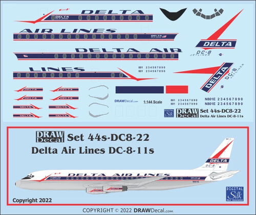 Draw Decal 44-DC8-22 Douglas DC-8-11 - Delta Air Lines