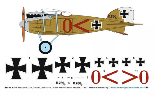 Peddinghaus-Decals 4385 Albatros D.III, 760/17, Jasta 30, Hans Oberländer, France, 1917
