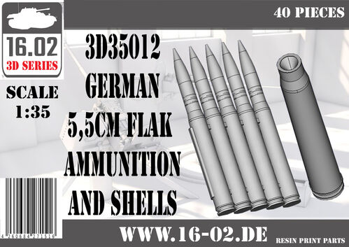 Custom scale 3D35012 German 5,5cm Flak Ammunition And Shells (40pcs)