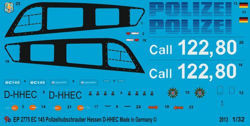Peddinghaus-Decals 2775 EC 145 Police Helicopter Germany Hessen D-HHEC