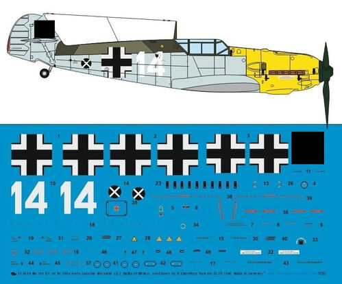 Peddinghaus-Decals 4399 Me 109 E-7 W. Nr 5094 Hans Joachim Marseile LG 2 23.09.1940 Shot Down By R. S. Tuckl