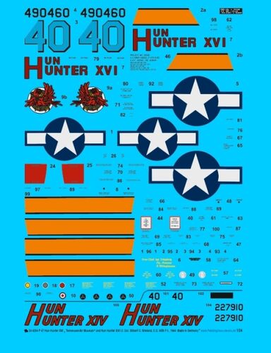 Peddinghaus-Decals 4204 P47 Hun Hunter XVI - Tennessee Air Museum And Hun Hunter XIV Lt. Col. Gilbert O. Wieland. C.O. 65th FS, 1944