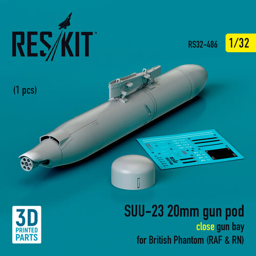 RES/KIT 32-0486 SUU-23 20mm Gun Pod (Close Gun Bay) For British Phantom (RAF And RN) (1pc) (3D Printed)