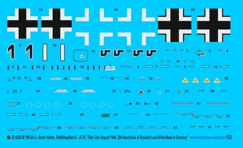 Peddinghaus-Decals 4226 Bf-109 G-6 Lt. Anton Hafner, Staffelkapitän 8 /JG 51 Tilsit-Ost, August 1944