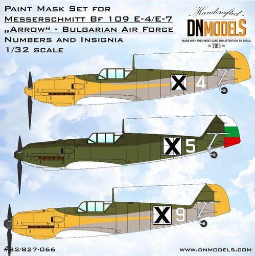 DN Models 32-827-066 Paint Mask Set For Messerschmitt Bf 109 E-4/E-7 'Arrow' - Bulgarian Air Force Numbers And Insignia