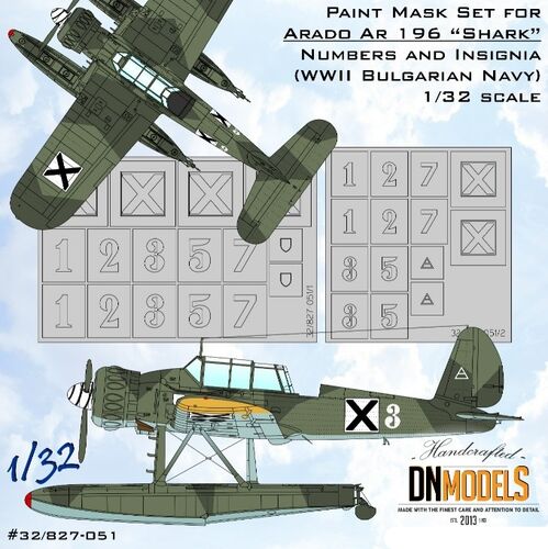DN Models 32-827-051 Arado Ar 196 Shark Insignia And Numbers - WW II Bulgarian NAVY Paint Mask Set
