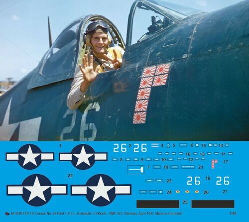Peddinghaus-Decals 4038 F4U-1D Corsair No. 26 Pilot 1st Lt. Jeremiah J O'Keefe, VMF-323, Okinawa, April 1945