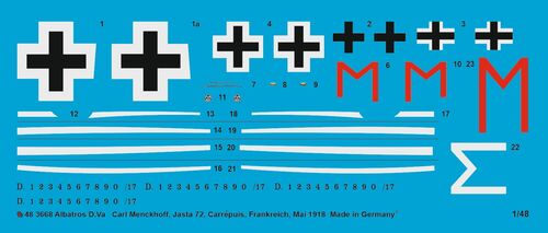 Peddinghaus-Decals 3668 Albatros D.Va Karl Menkhoff, Jasta 72, Carrepuis, France, May 1918