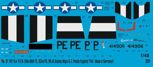 Peddinghaus-Decals 1907 N.A. P-51B-15NA 486th FS, 352nd FG, 8th AF, Bodney Maj. G. E. Preddy England 1944