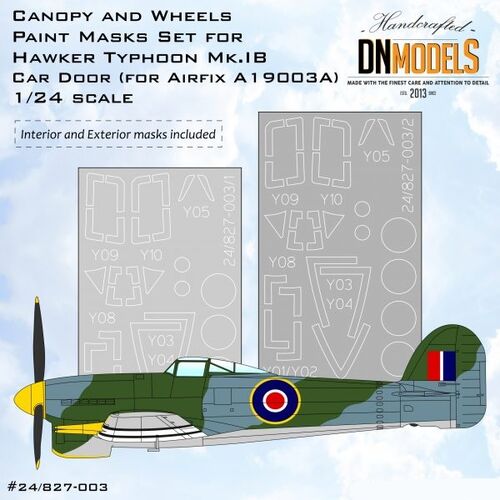 DN Models 24-827-003 Hawker Typhoon Mk.Ib Car Door Canopy And Wheels Paint Mask Set - Interior And Exterior