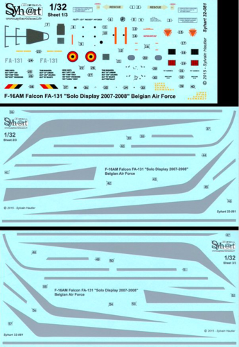 Syhart Decal 32-081 F-16AM Falcon FA-131 "Solo Display 2007-2008" Belgian AF