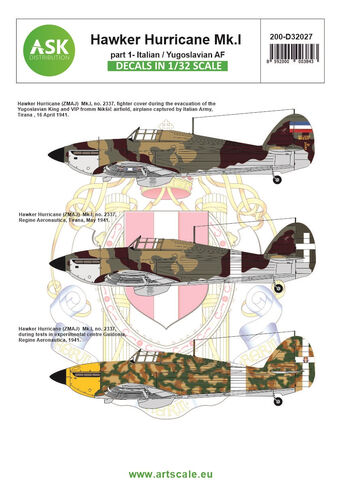 Art Scale Kit D32027 Hawker Hurricane Mk.I Part 1 - Italian AF And Jugoslavia AF