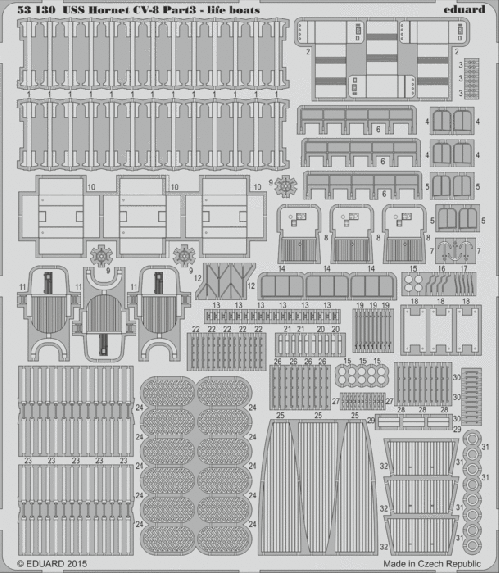 Eduard 53130 USS Hornet CV-8 part 3 - life boats ( Merit 62001)