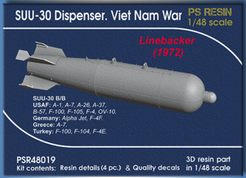 Print Scale PSR48019 SUU-30 Dispenser. Viet Nam War. SUU-30B/ B 'LINEBACKER" 1972. 4 pc