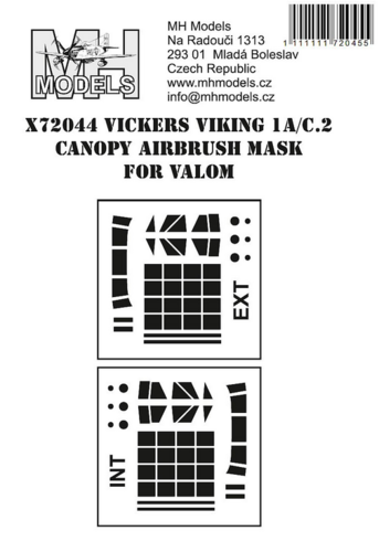 MH Models X72044 Vickers Viking 1A / C.2 canopy airbrush mask