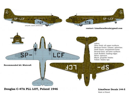 Lima Oscar Decals 144-005 Douglas C-47 A - PLL LOT (1946-47) Decals