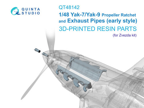 Quinta Studio QT48142 Yakovlev Yak-7B / Yak-9D - Ratchet and Early Exhaust (3D-Printed / for Zvezda Kits)