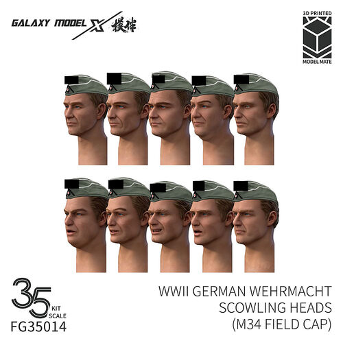 Galaxy-Model FG35014 German WWII Wehrmacht Scowling Heads (M34 Field Cap / 10 3D-Printed Heads)