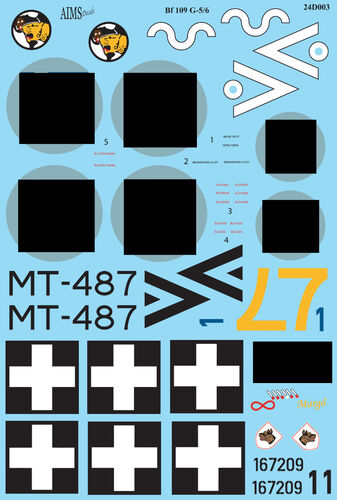 NEW! Aims 24D003 Messerschmitt Bf-109 G-5 / G-6 - Finnish, German and Hungarian Service Decals Set