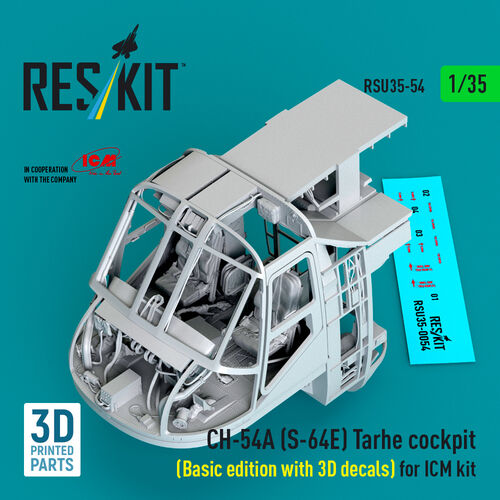 RES/KIT U35-0054 CH-54A (S-64E) Tarhe - Cockpit Basic Edition with 3D Decals for ICM Kits (3 pcs / 3D-Printed)