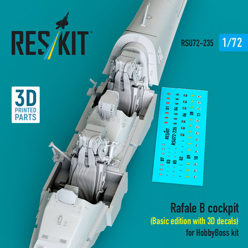 RES/KIT U72-0235 Dassault Rafale B - Cockpit Basic Edition with 3D Decals (3D-Printed / for Hobby Boss Kits)