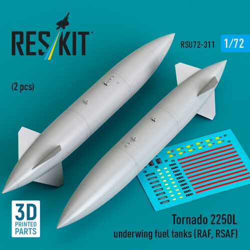 RES/KIT U72-0311 PANAVIA Tornado - 2250L Underwing Fuel Tanks for RAF / RSAF Planes (2 pcs / 3D-Printed)