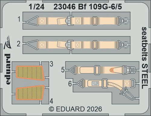 NEW! Eduard 23046 Messerschmitt Bf-109 G-5 / G-6 - Steel Seatbelts (for Airfix Kits)