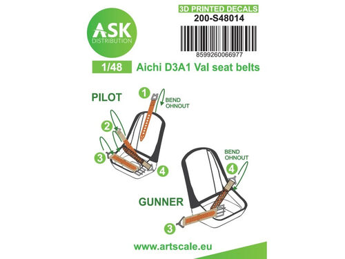 NEW! Art Scale Kit S48014 Aichi D3A1 Val Seat Belts - 3D Printed Decals
