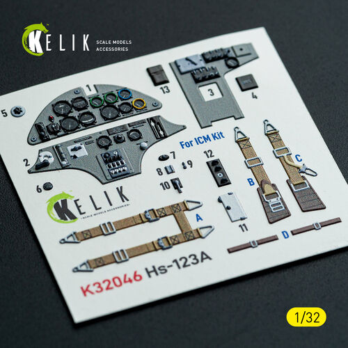 KELIK K32046 Henschel Hs-123 A-1 - Interior 3D Decals (for ICM Kits)