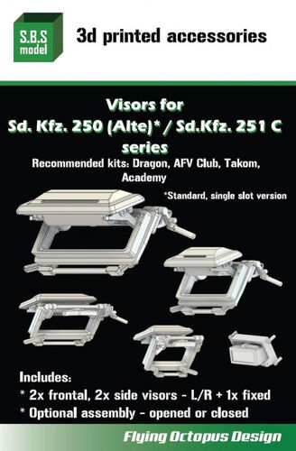 SBS Model 3D045 Sd.Kfz. 250 (Alte) / Sd.Kfz. 251 C series Visors (3D-Printed / for Dragon / AFV Club / Takom and Academy Kits)