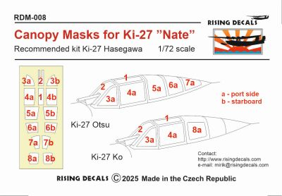 Rising Decals RDM008 Nakajima Ki-27 a/b Nate - Canopy Paint Mask (for Hasegawa Kits)